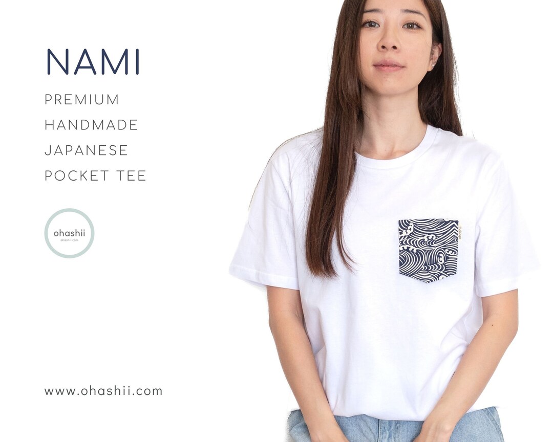 NAMI Pocket Tee Japanese Wave T-shirt Unique Design Geometric Kanagawa ...
