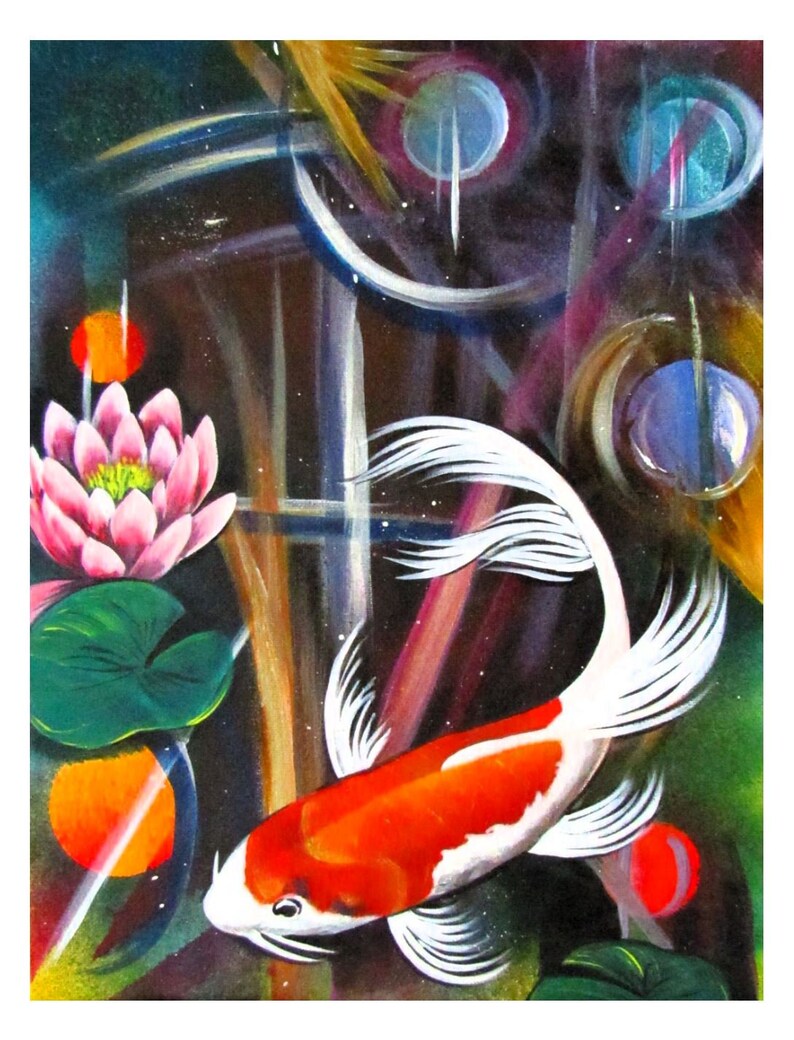 Abstract Graffiti Style Japanese Koi Fish A4 High Quality Giclee Art ...