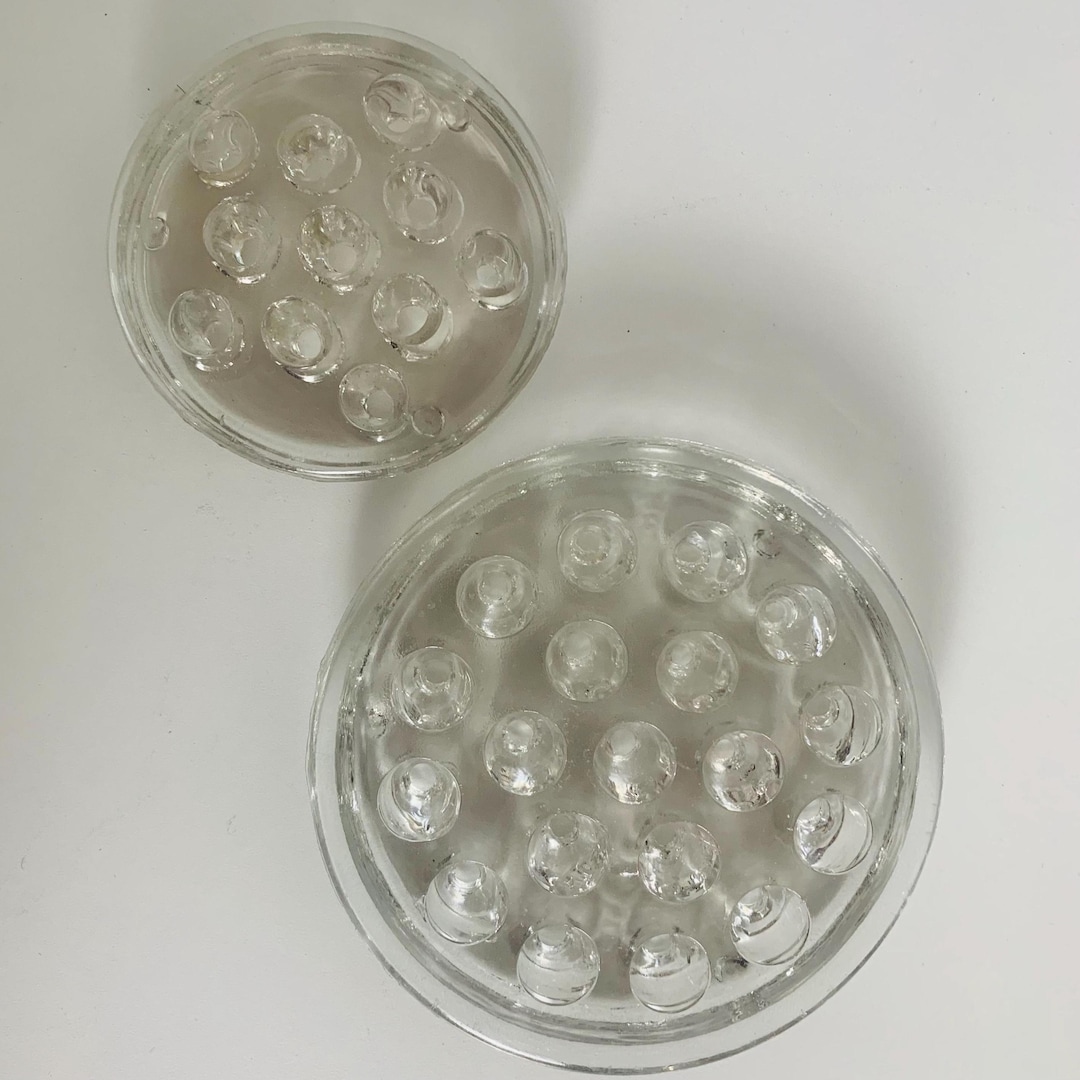 2 GLASS FLOWER FROGS, Clear Glass Flower Frogs, 11 Holes and 19 Holes ...