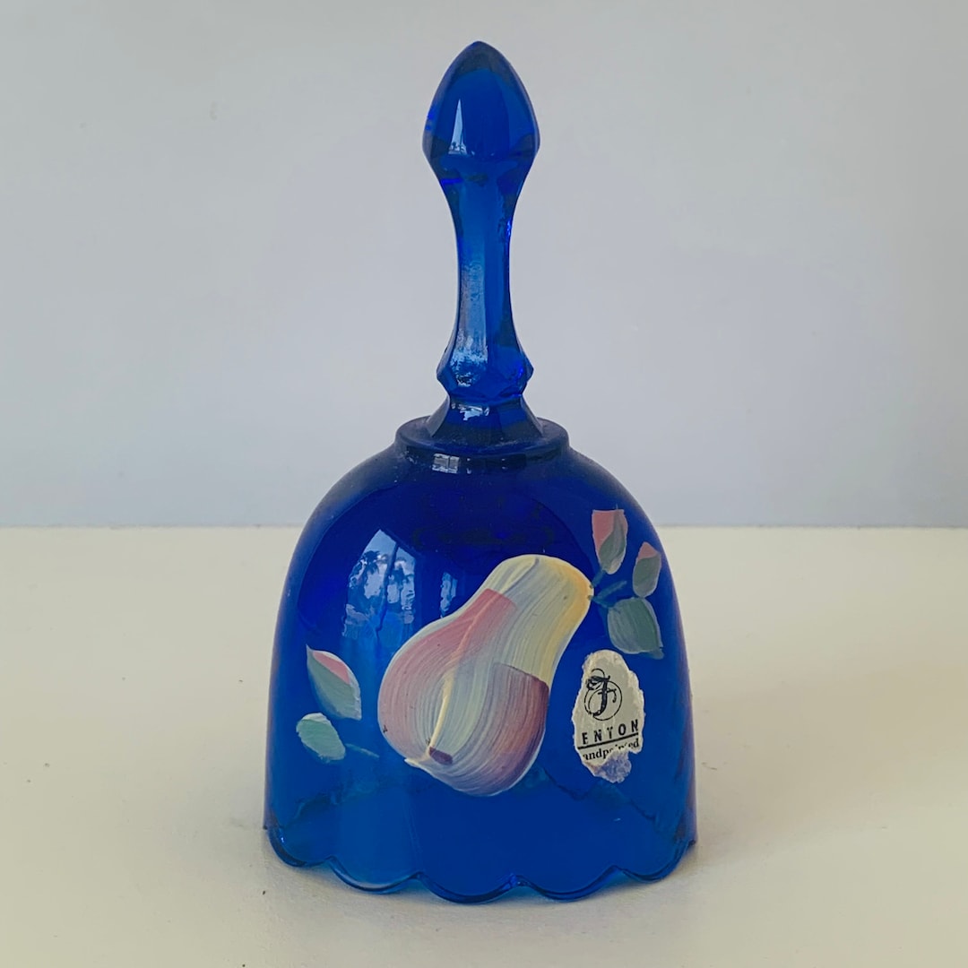 FENTON GLASS BELL, Vintage Fenton Cobalt Blue Hand Painted Glass Bell ...