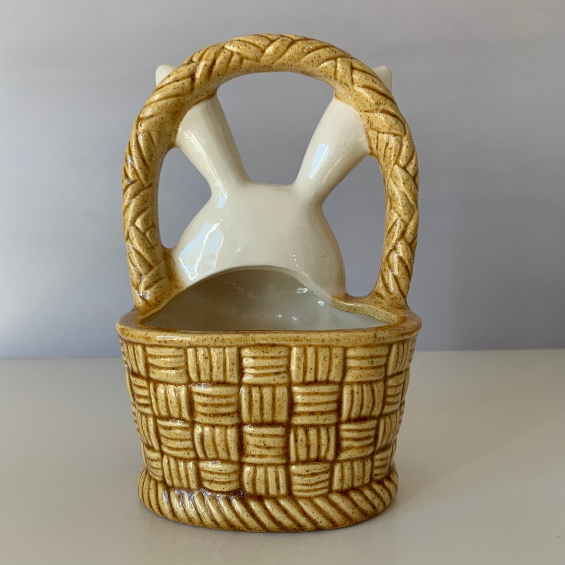 BUNNY BASKET PLANTER Ceramic Bunny Rabbit Basket Planter | Etsy