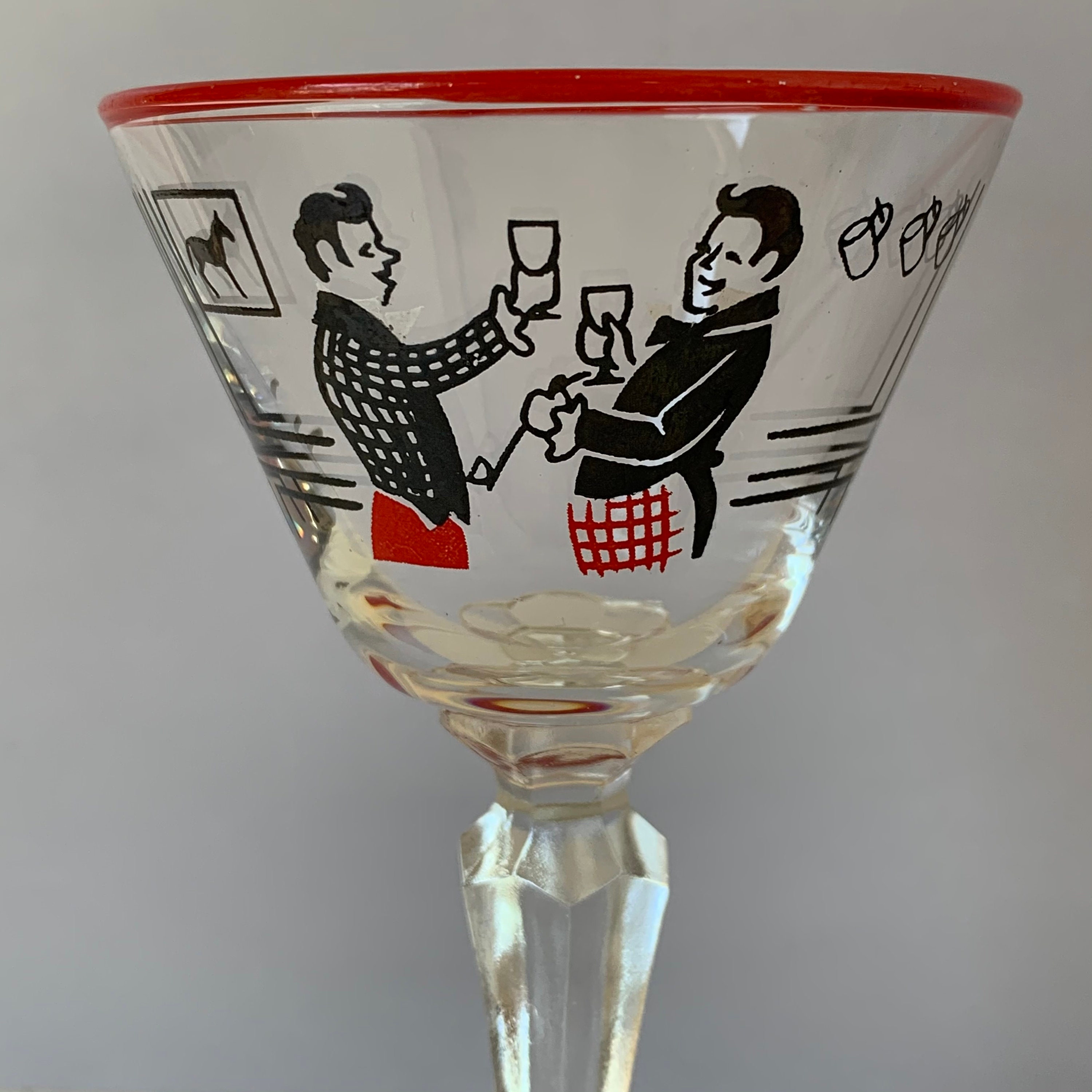 Vintage Stemmed Glass Mid Century Modern Red Black Stemmed Etsy