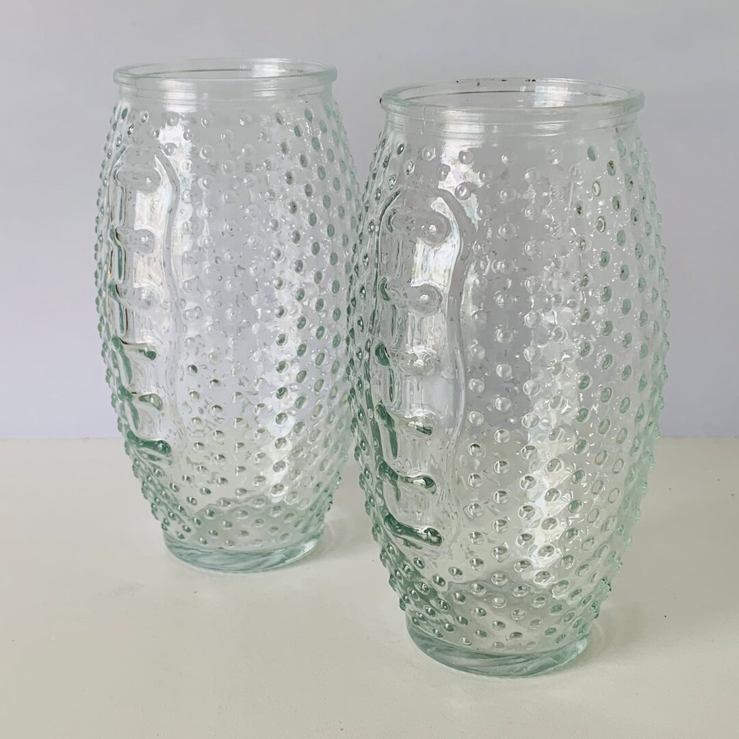 2 FOOTBALL SHAPE GLASSES, 5.5 Tall Clear Glass Football Shaped Tumblers ...