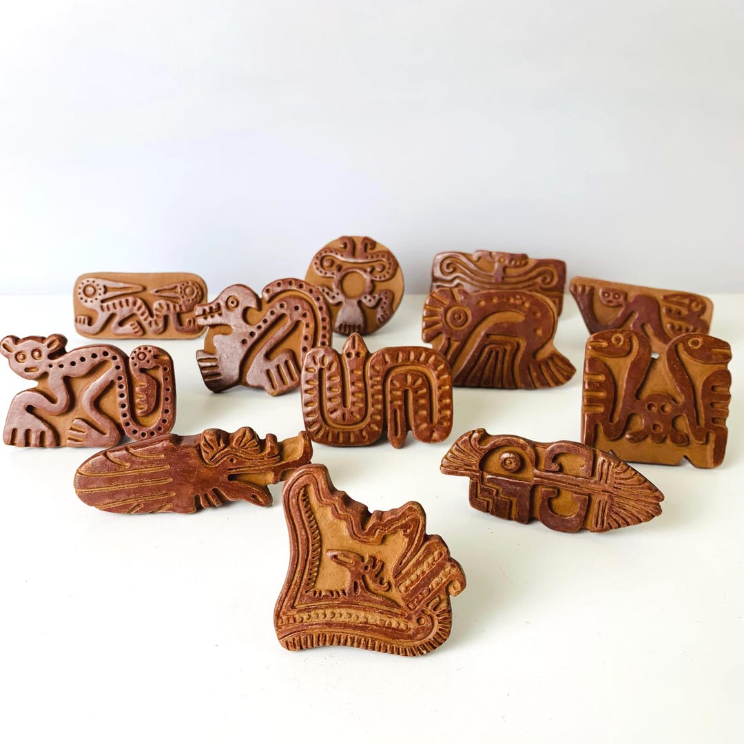 12 WOOD BLOCK STAMPS, Fine Crafted Wooden Stamps, Set of 12 Hand Carved ...