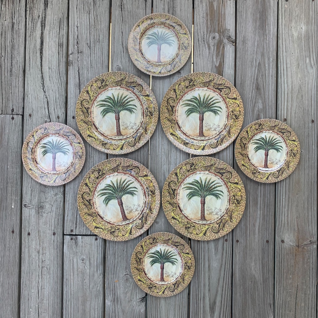 8 MERRITT MELAMINE PALMS Plates, Merritt Melamine 4 Lunch 4 Dinner ...