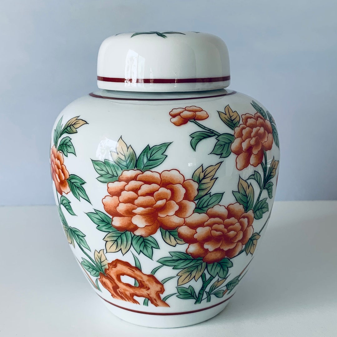 VINTAGE GINGER JAR, Andrea by Sadek 5522 Floral Vase With Lid Ginger ...