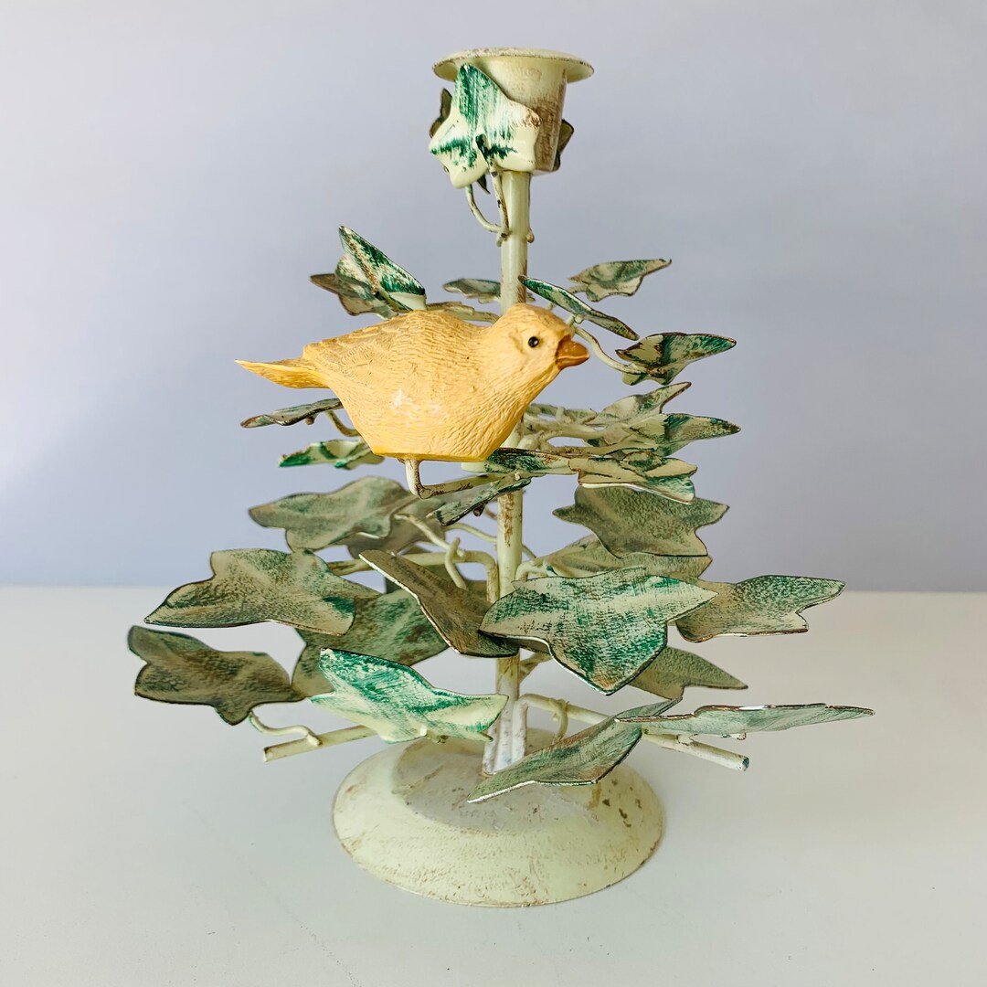 METAL CANDLE HOLDER, Bird on the Vines Taper Candle Holder, Leaves ...