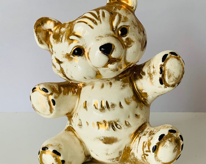 TEDDY BEAR VASE, White and Gold Teddy Bear Shaped Planter Vase, Hand ...