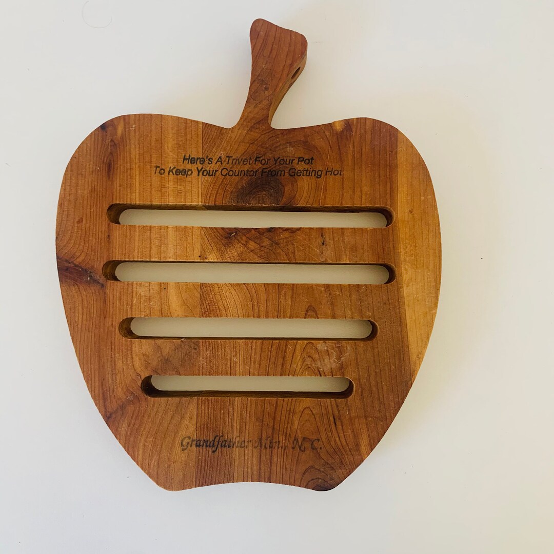 WOOD TRIVET, Slotted Wooden Apple Shaped Trivet, Hot Plate, Pan Holder, 6 Wide Trivet ...
