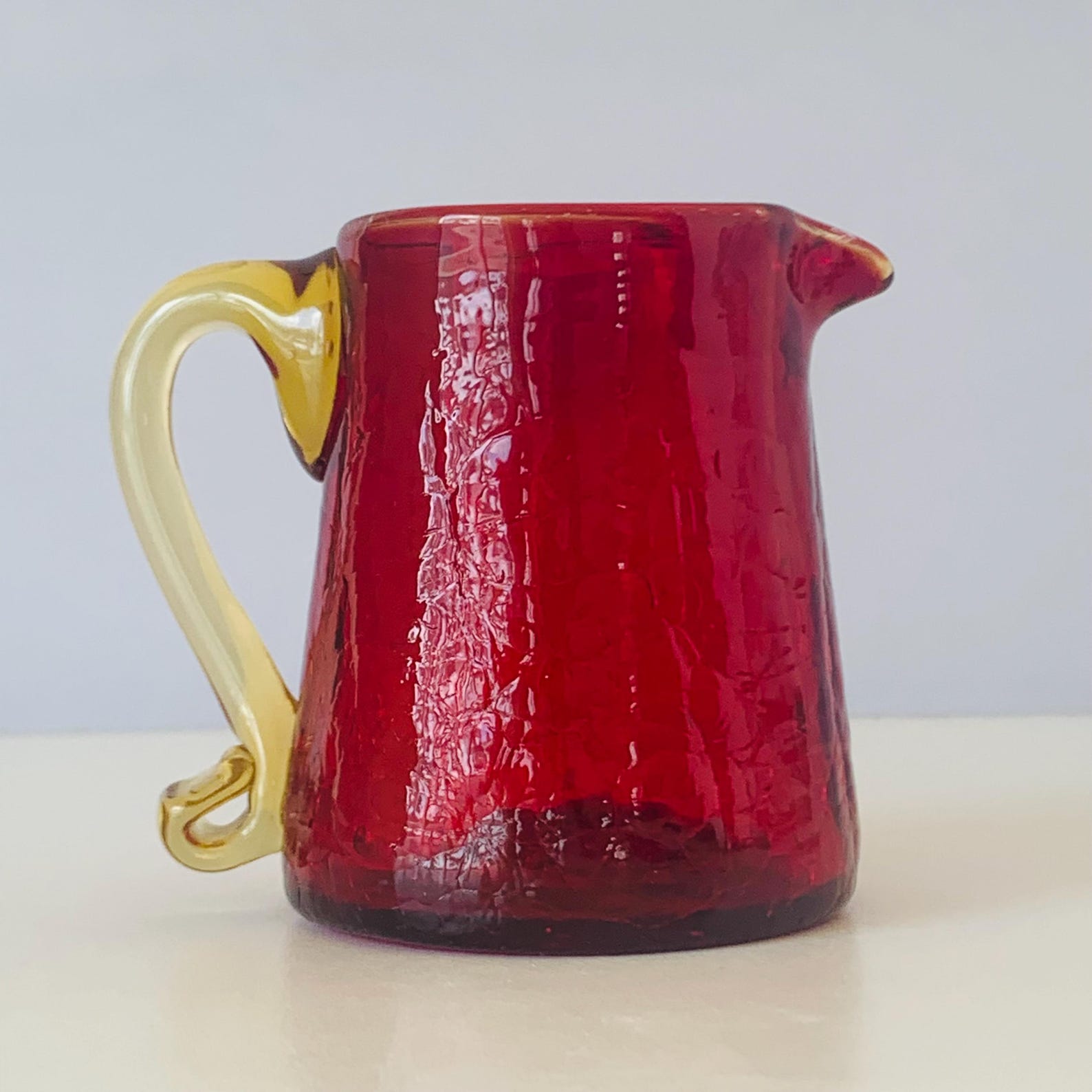 SMALL GLASS PITCHER, Red and Amber Glass 2-1/2 T Pitcher Creamer, Red ...