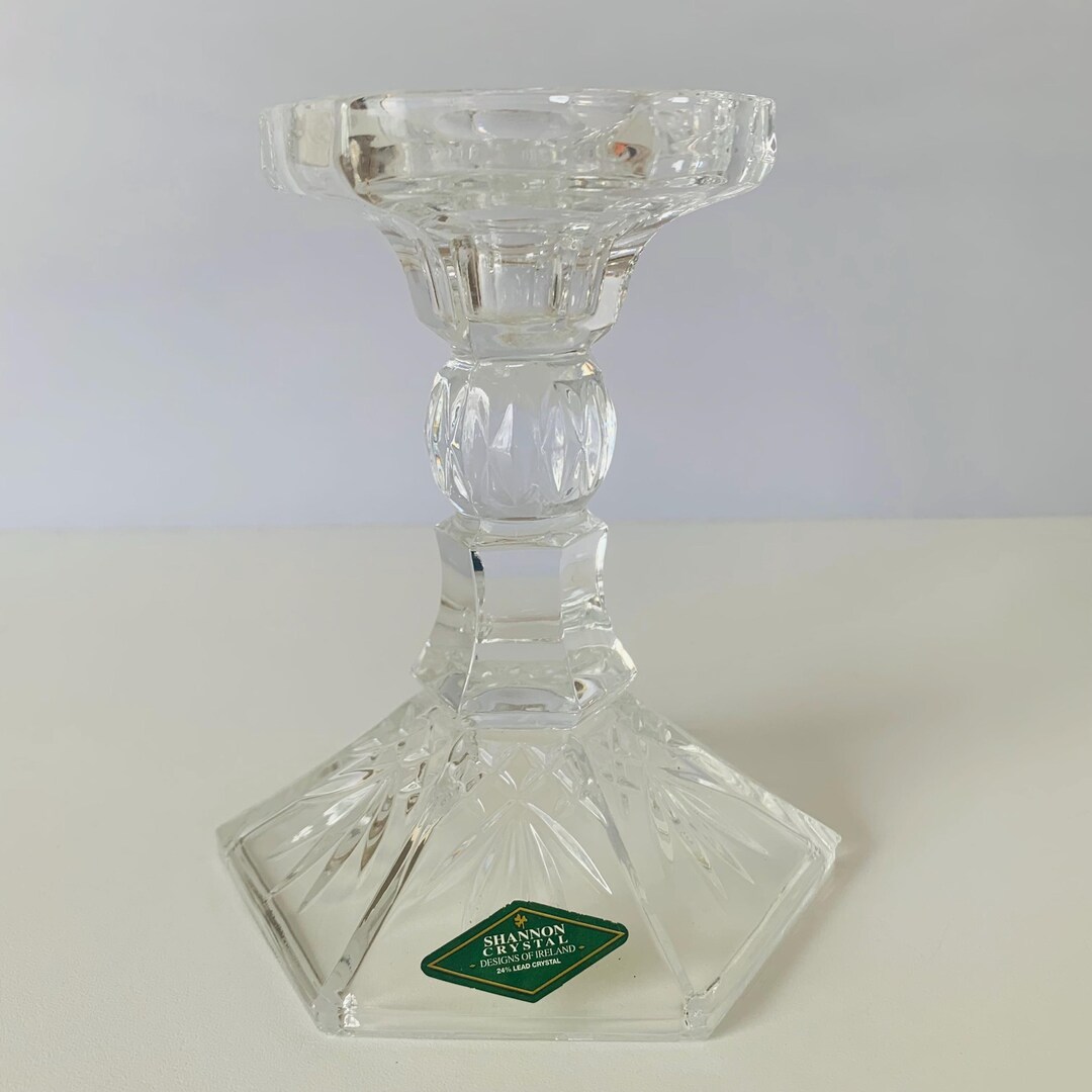 SHANNON CRYSTAL 24% Lead Crystal Taper Candle Holder, 5-1/2" Tall Cut ...