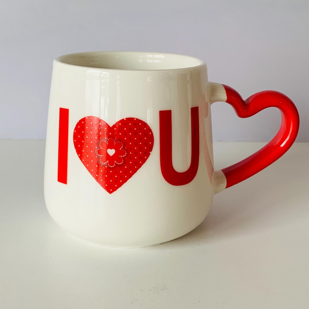 I LOVE YOU Mug Coffee Cup, Heart Shape Handle Cup, Big Love Coffee Cup ...