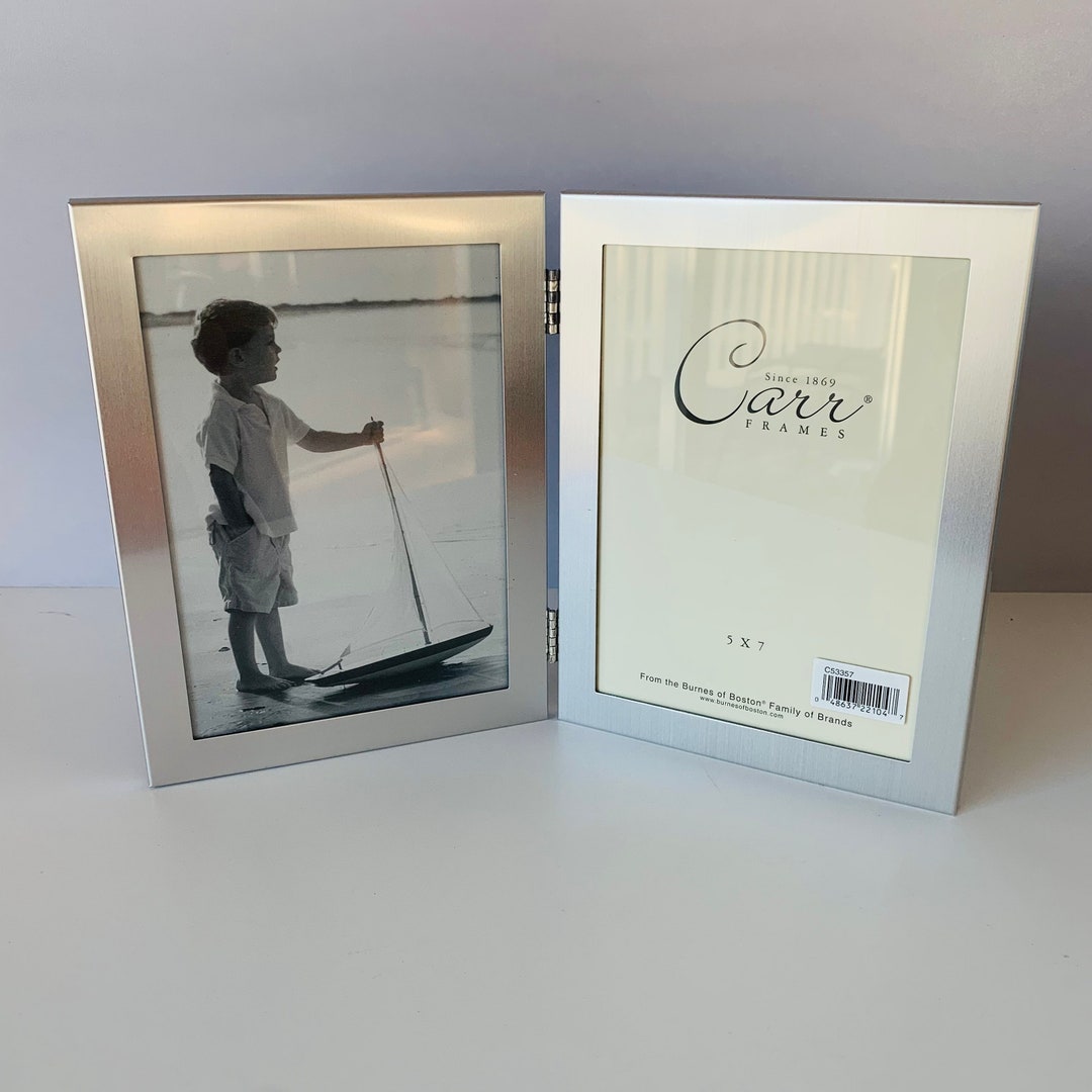 DOUBLE SILVER METAL Picture Frame, Carr Brushed Silver Metal Double ...