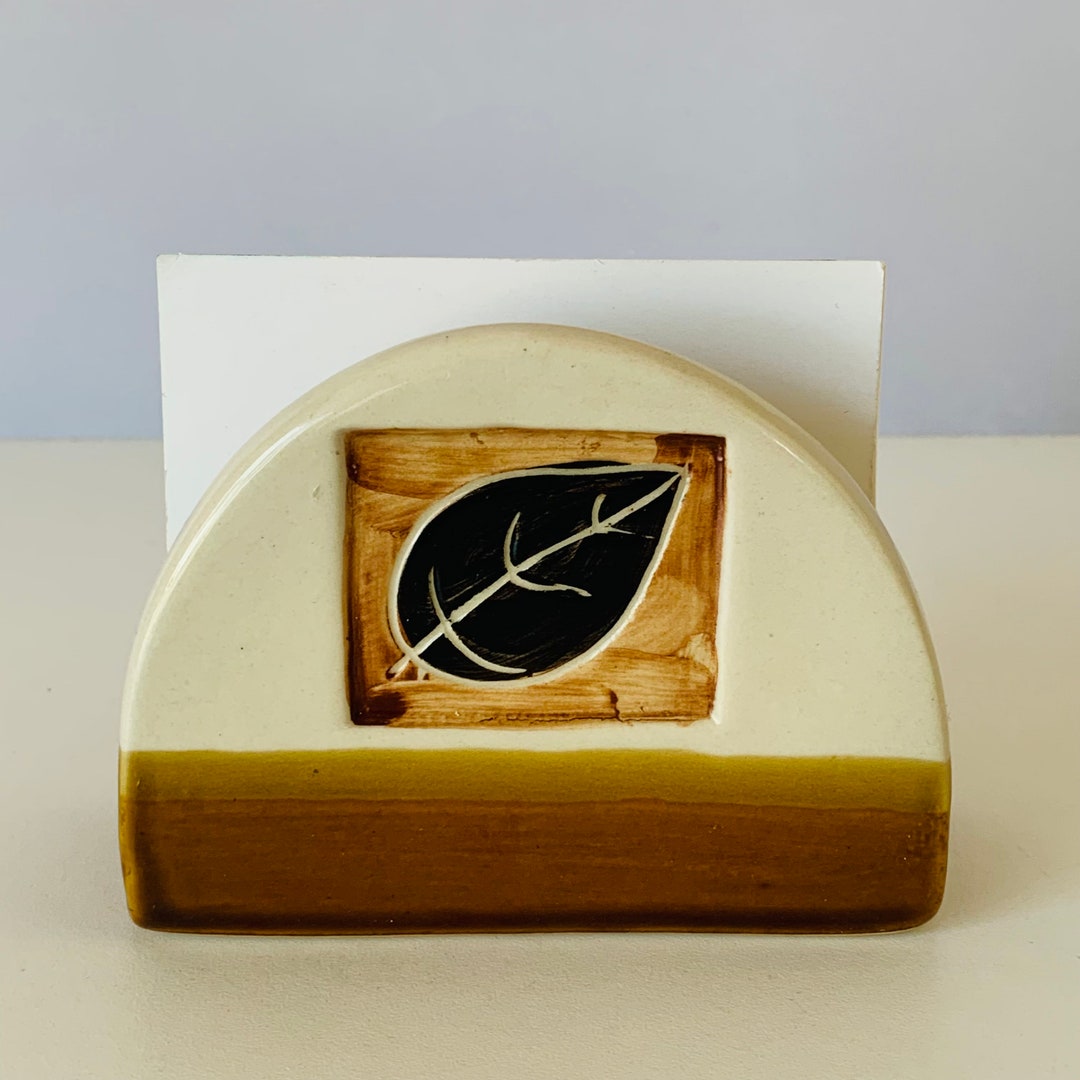 CERAMIC CARDS or SPONGE Holder, 4" Wide Leaf Embossed Glazed Cermaic ...