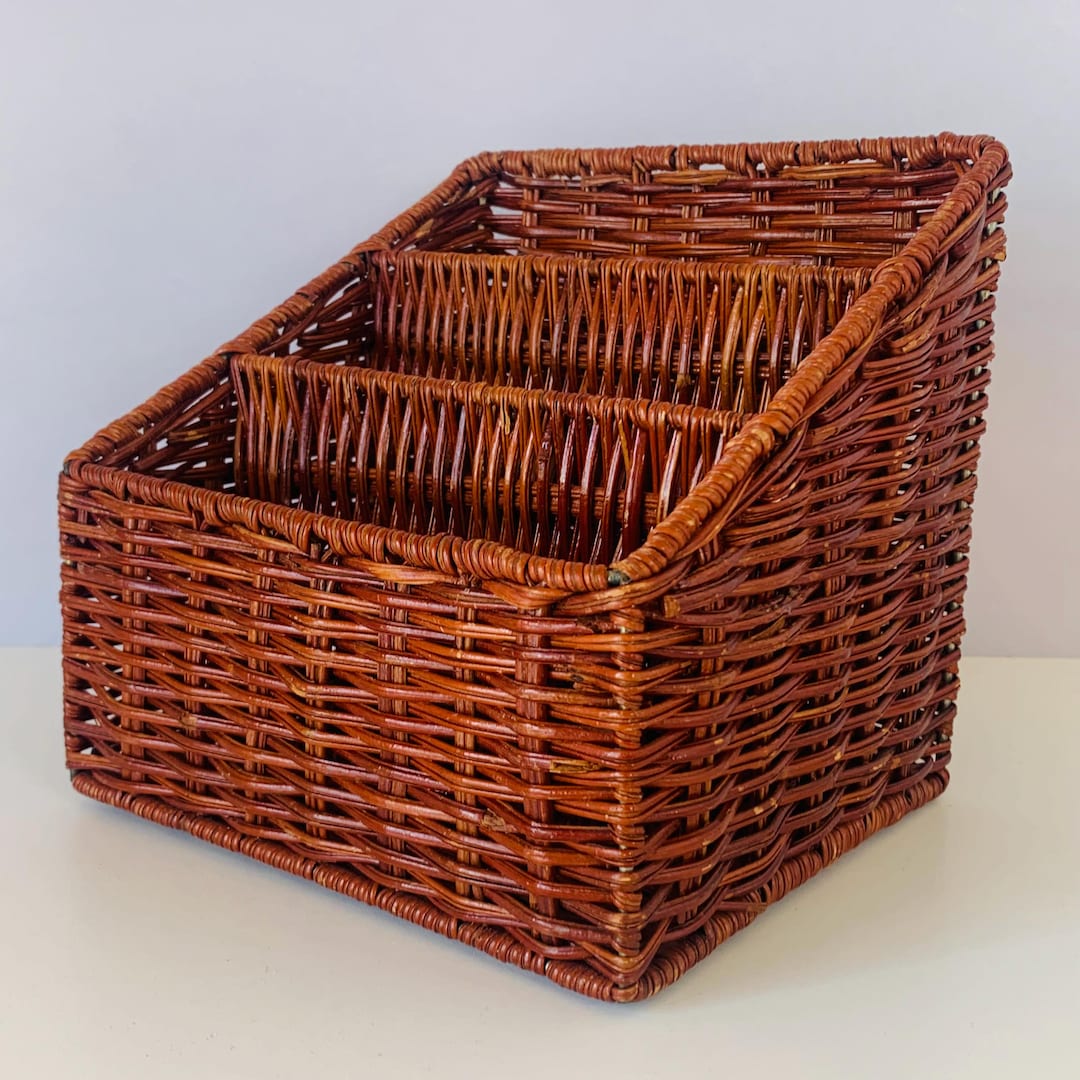 WICKER RATTAN MAIL Holder, Rattan Desk Organizer, Vintage Woven Wicker ...