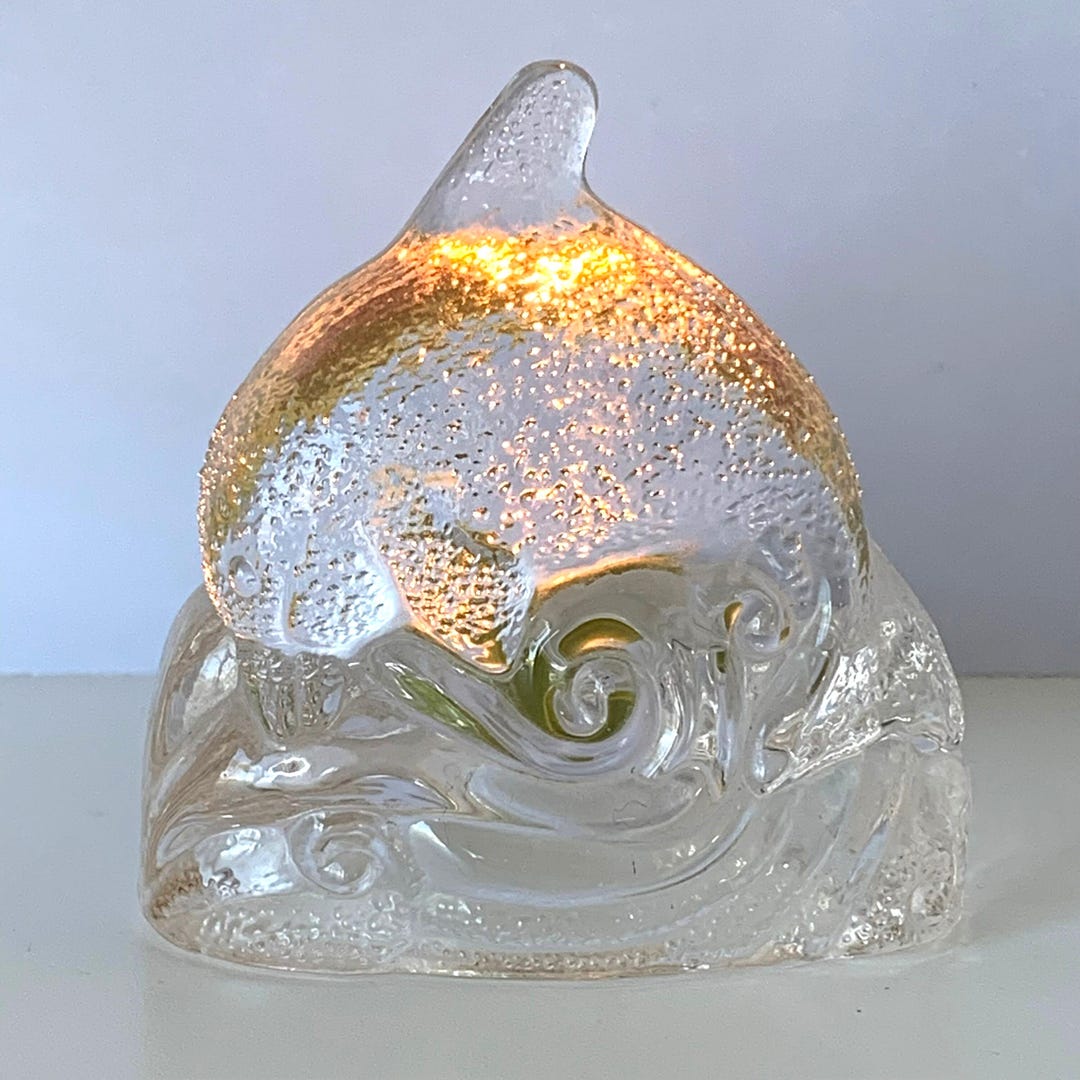 SOLID GLASS DOLPHIN Candle Holder, Partylite Textured Glass Dolphin ...