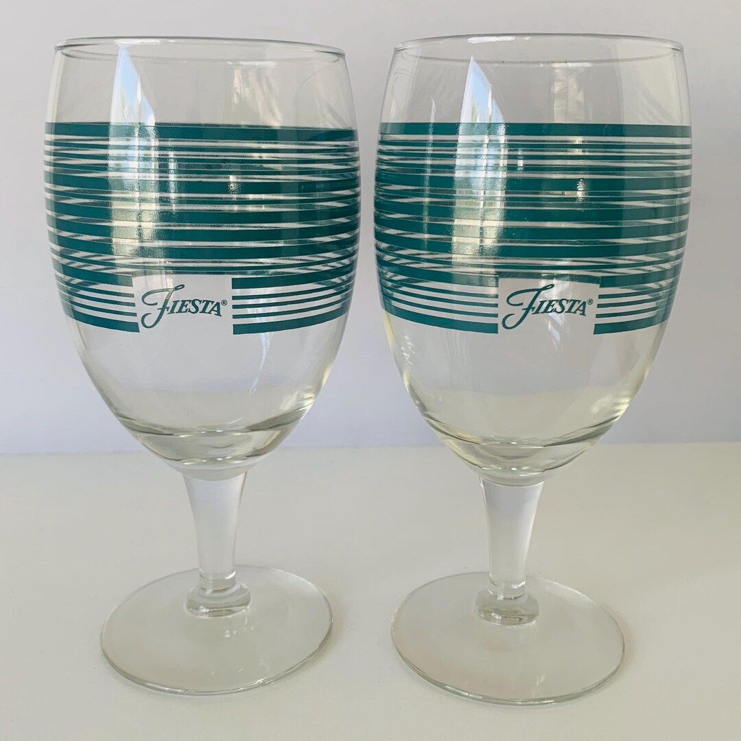 2 FIESTA GOBLETS, Water Wine Glasses, Fiestaware Fiesta Striped Stemmed ...