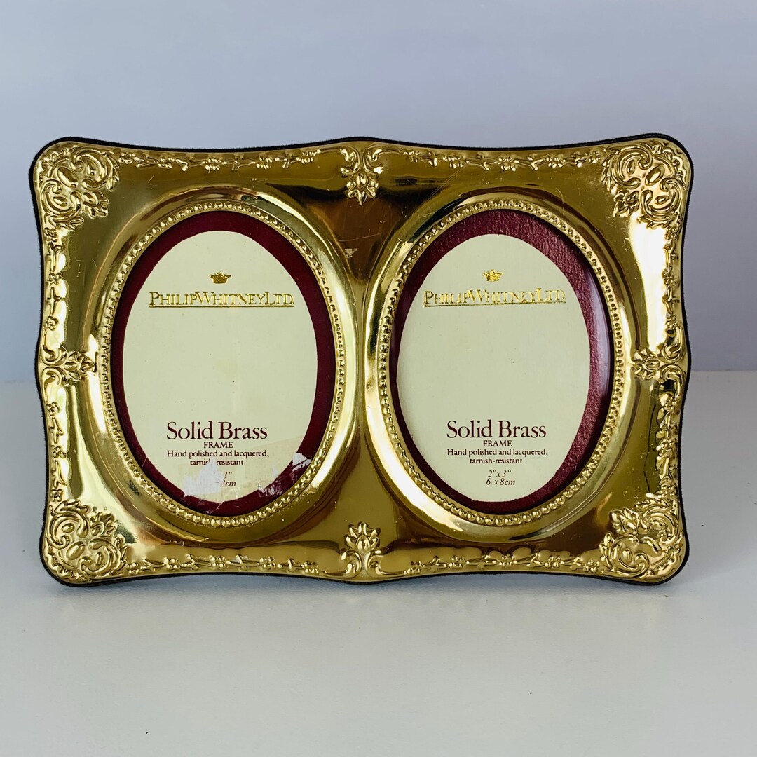 BRASS DOUBLE PHOTOS Frame, Phillip Whitney Solid Brass Two Oval ...