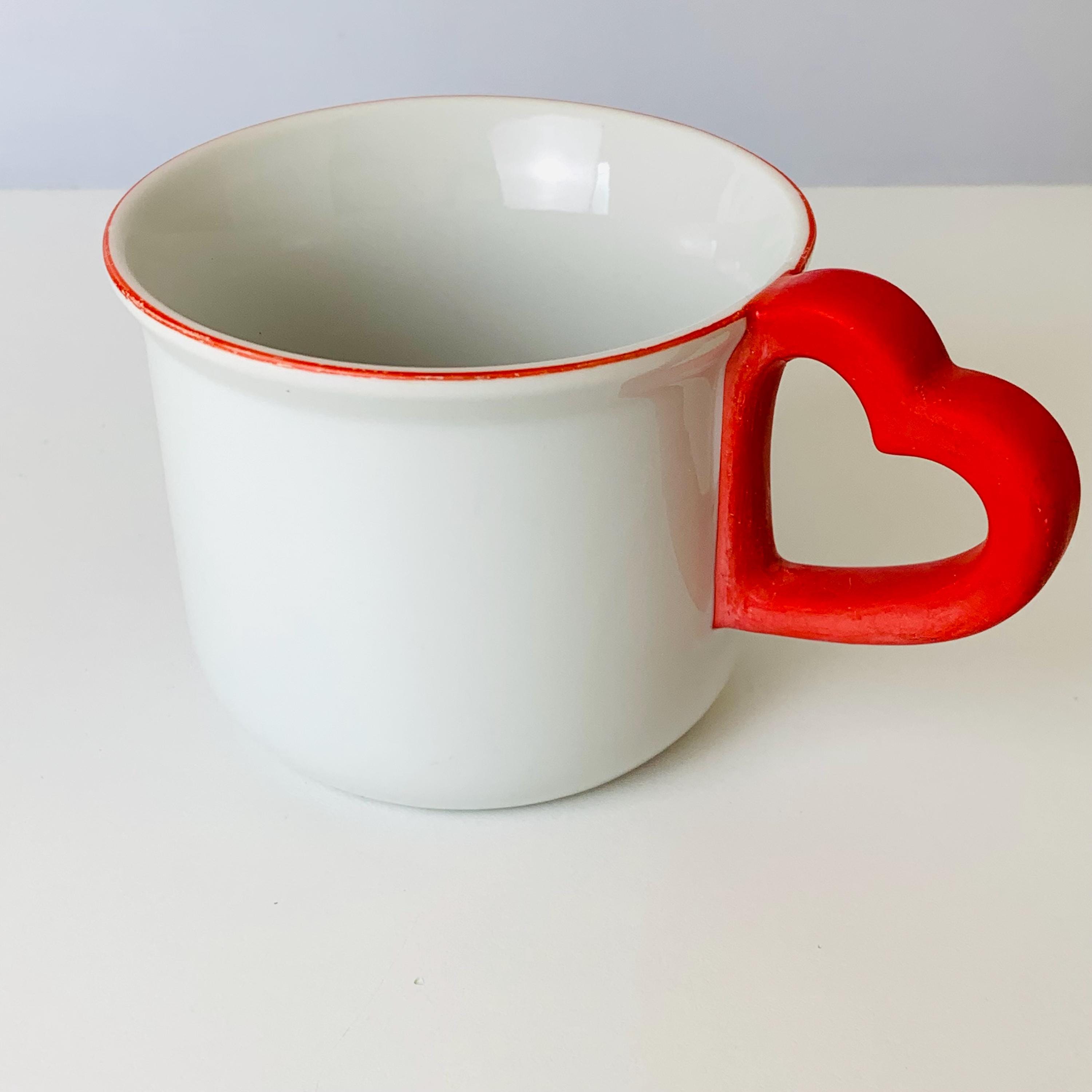 RED HEART HANDLE Coffee Cup, Vandor Imports 1978 White Ceramic Cup With ...