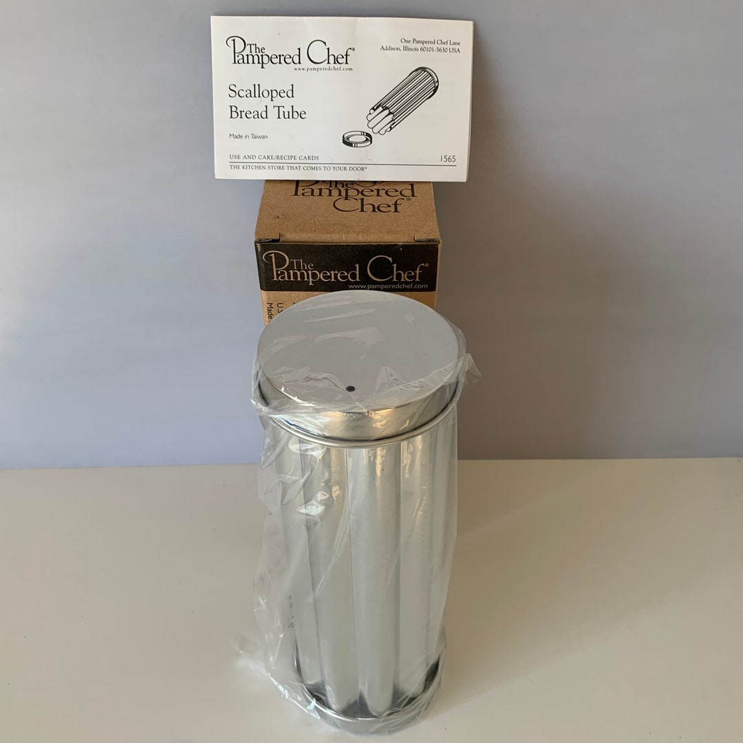 BREAD TUBE, Pampered Chef Scalloped Silver Metal Bread Tube, Unused in ...