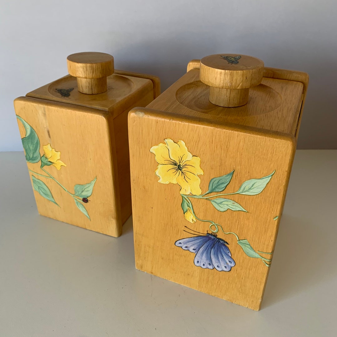 2 WOOD CANISTERS, Set of 2 Winsome Wood Jar With Wood Lid, Wooden ...