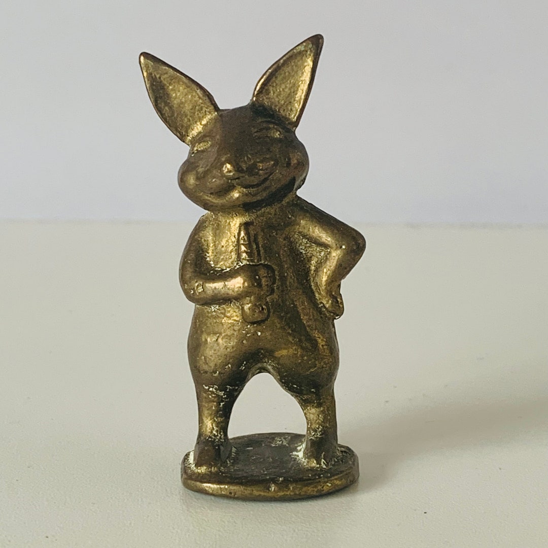 SMALL BRASS BUNNY, Mini Rabbit Shaped Solid Brass Figure, 2-1/2 ...