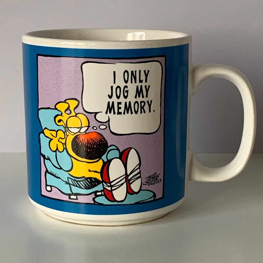 GRIMMY JOG MUG, Vintage Enesco Grimmy Humorous Mug, Vintage 1989 Grimm ...