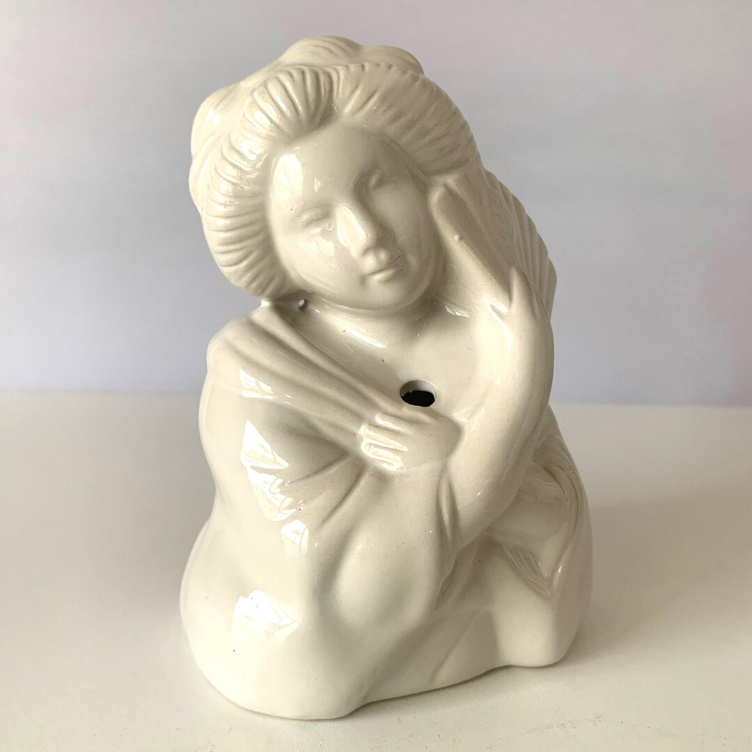 CERAMIC VASE GEISHA Girl, White Glaze Ceramic Geisha Girl Bust With Fan ...