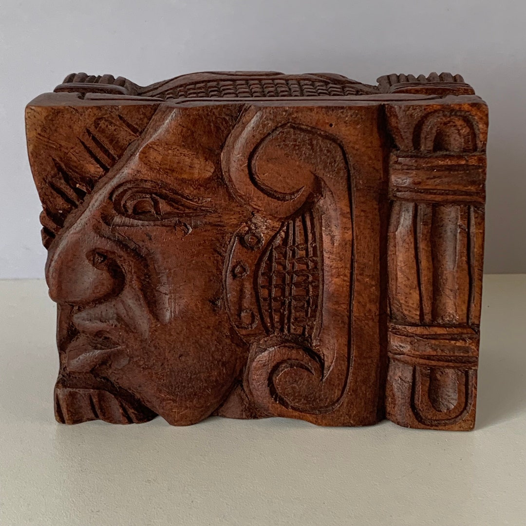 CARVED BLOCK ART, Wooden Carved Block Sculpture Art With Tribal Faces ...