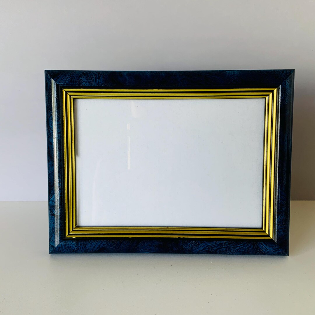 BLUE and GOLD FRAME, Blue Marble Look and Gold Tone Trim Resin Plastic ...