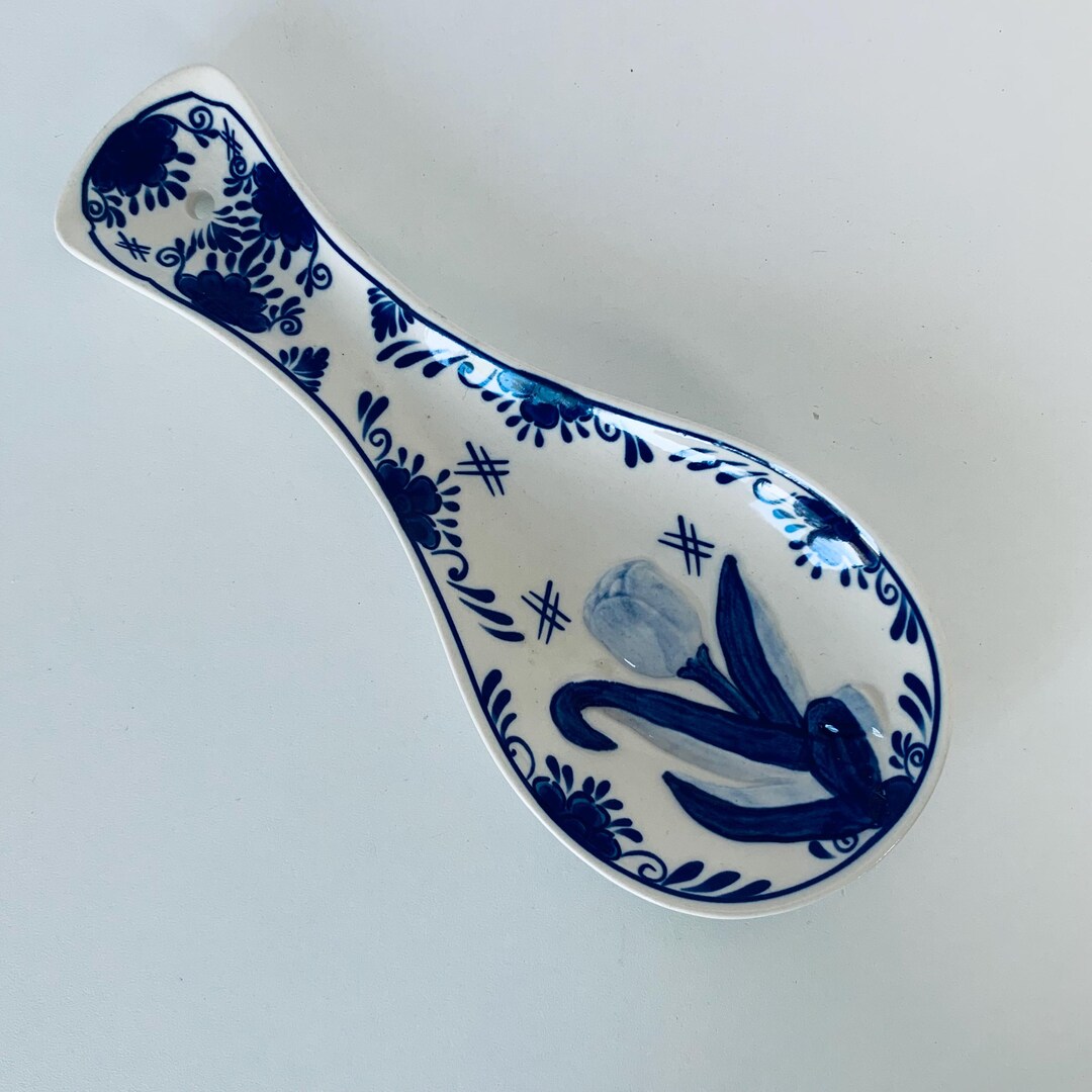DELFT BLUE SPOON Rest, Delft Blue D.A.I.C. Embossed Tulip Spoon Rest ...