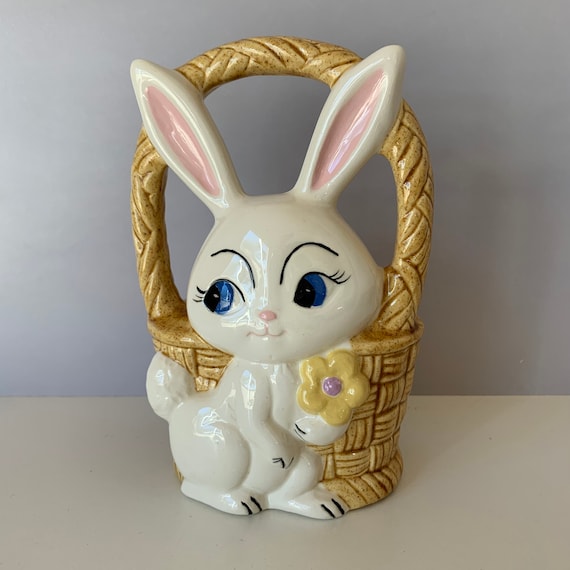 BUNNY BASKET PLANTER Ceramic Bunny Rabbit Basket Planter | Etsy