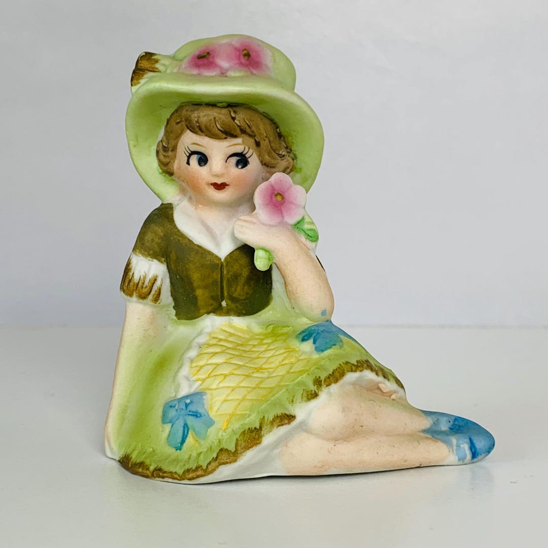 VINTAGE GIRL FIGURE, Porcelain Sitting Girl Figurine, Sweet Little Lady ...