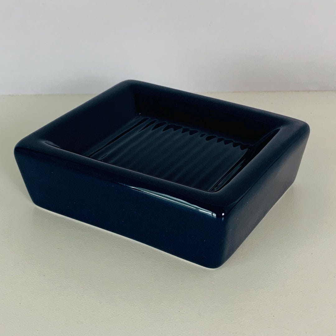 BLUE CERAMIC SOAP Dish, Square Dark Blue Soap Dish, Small 4" Wide Soap ...