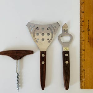 3 WOOD BAR TOOLS, Vintage Barware Accessories, Wood Handles Stainless ...