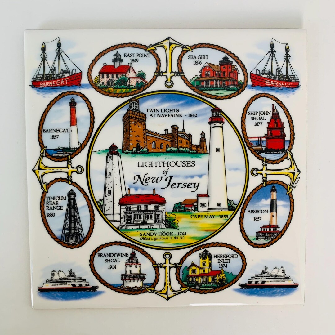 WALL TILE LIGHTHOUSES of New Jersey Hangable Tile, Vintage Lighthouses ...