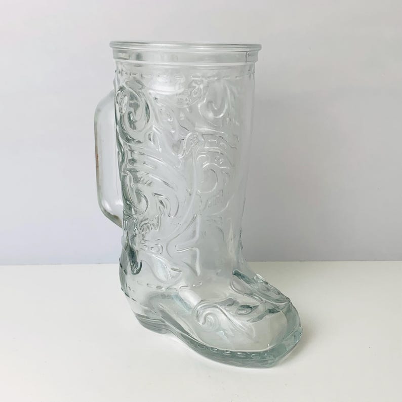 6” GLASS BOOT STEIN, Libbey Heavy Clear Glass Boot Shape Mug, Vintage ...
