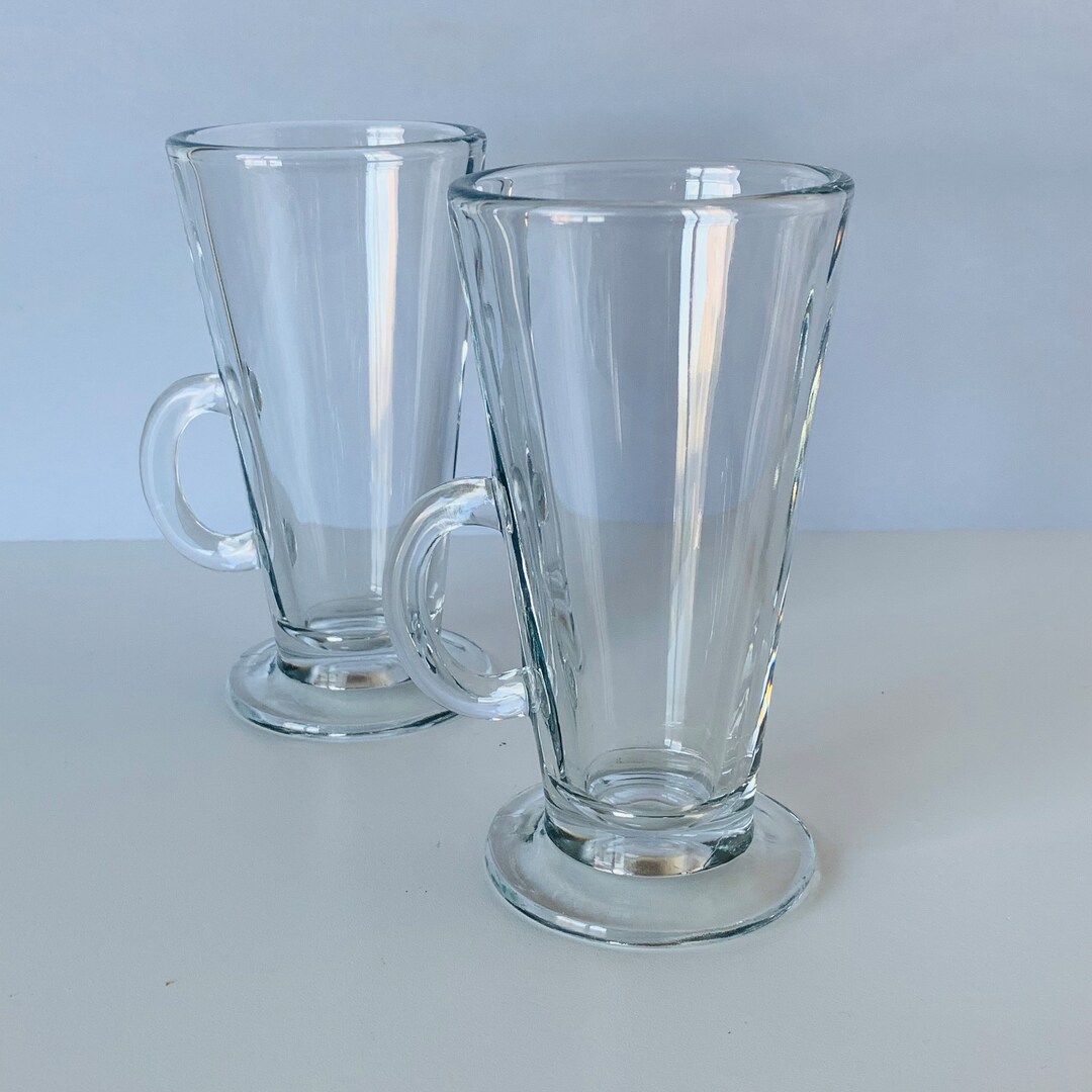 2 IRISH COFFEE CUPS, Clear Glass Taper Footed Coffee Mug, Latte ...