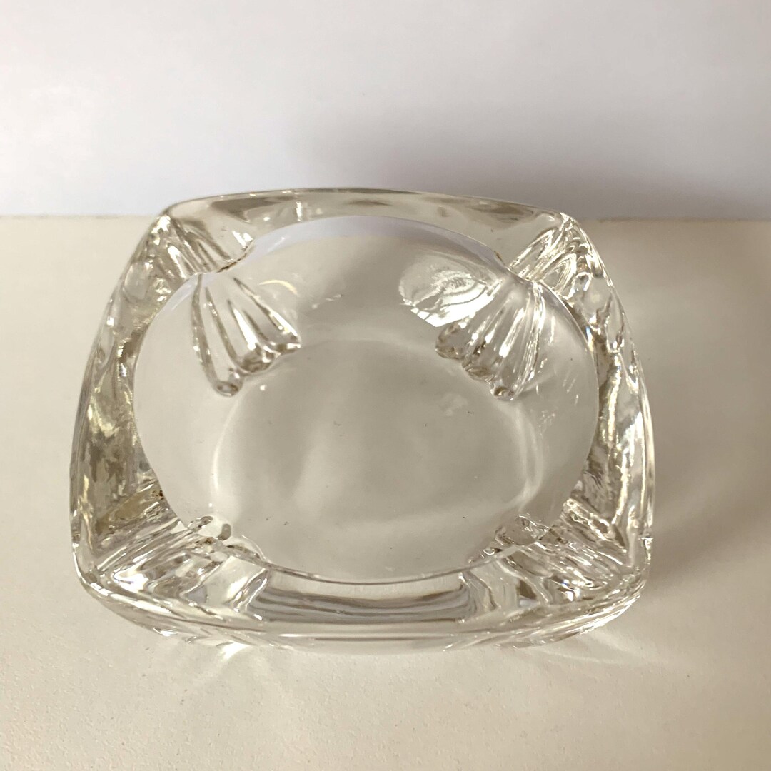 HEAVY GLASS ASHTRAY, Square Clear Glass Footed Ashtray, Art Glass ...