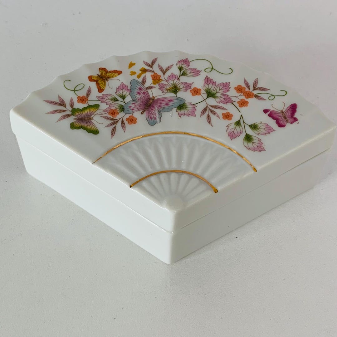 AVON FAN BOX, Avon Butterfly Fantasy Fan Shape Jewelry Box, Avon 1980 ...