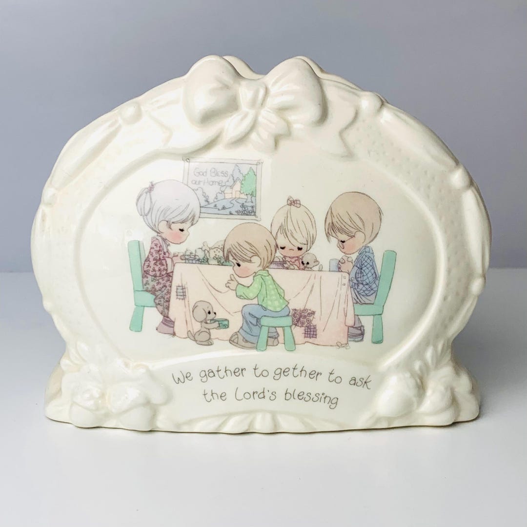 THANKS NAPKIN HOLDER, Precious Moments 1994 Embossed Stoneware Napkin ...