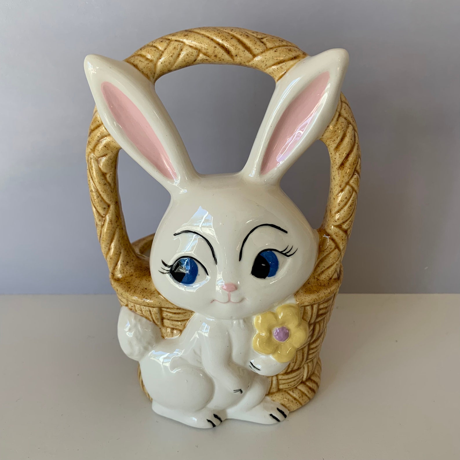 BUNNY BASKET PLANTER Ceramic Bunny Rabbit Basket Planter - Etsy