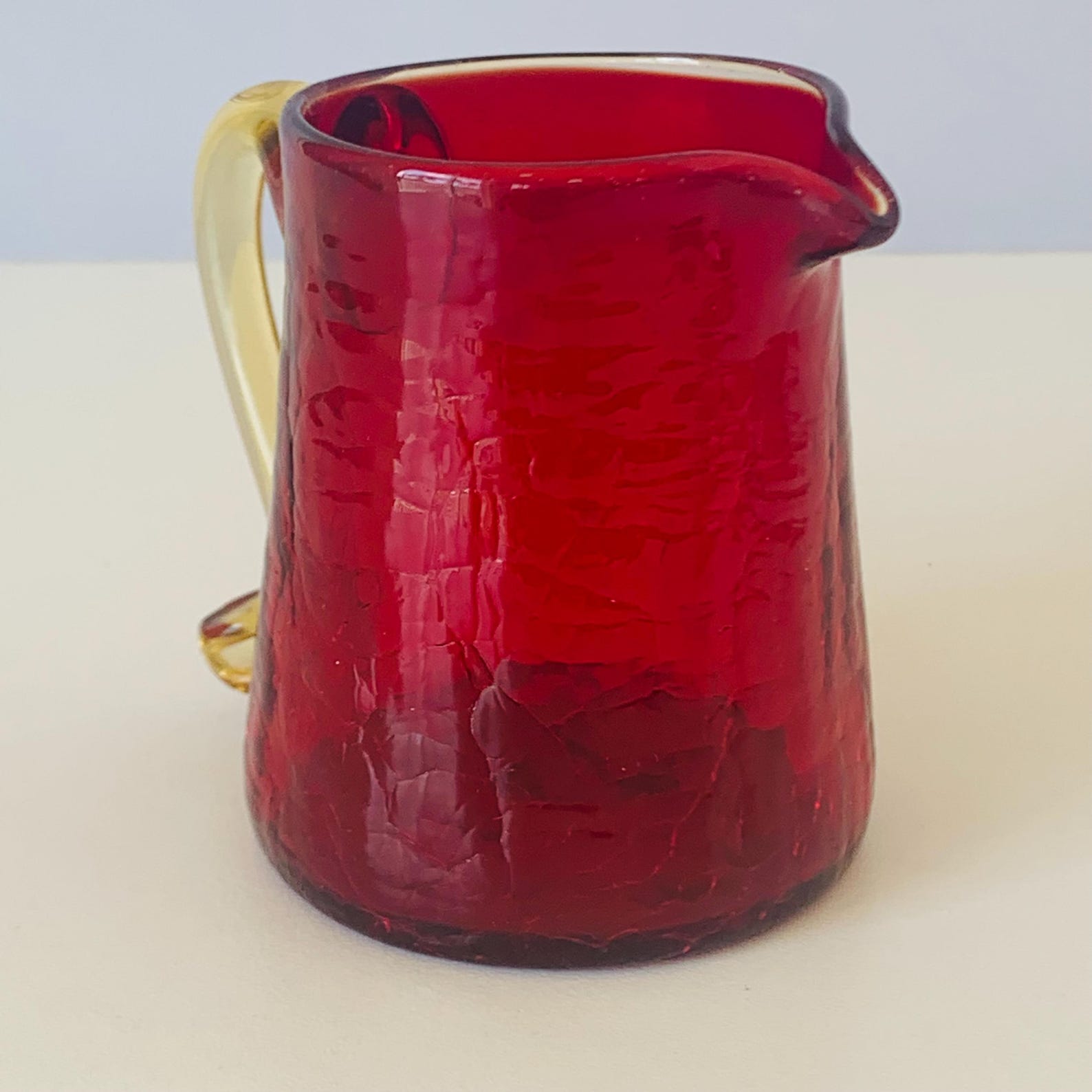 SMALL GLASS PITCHER, Red and Amber Glass 2-1/2 T Pitcher Creamer, Red ...