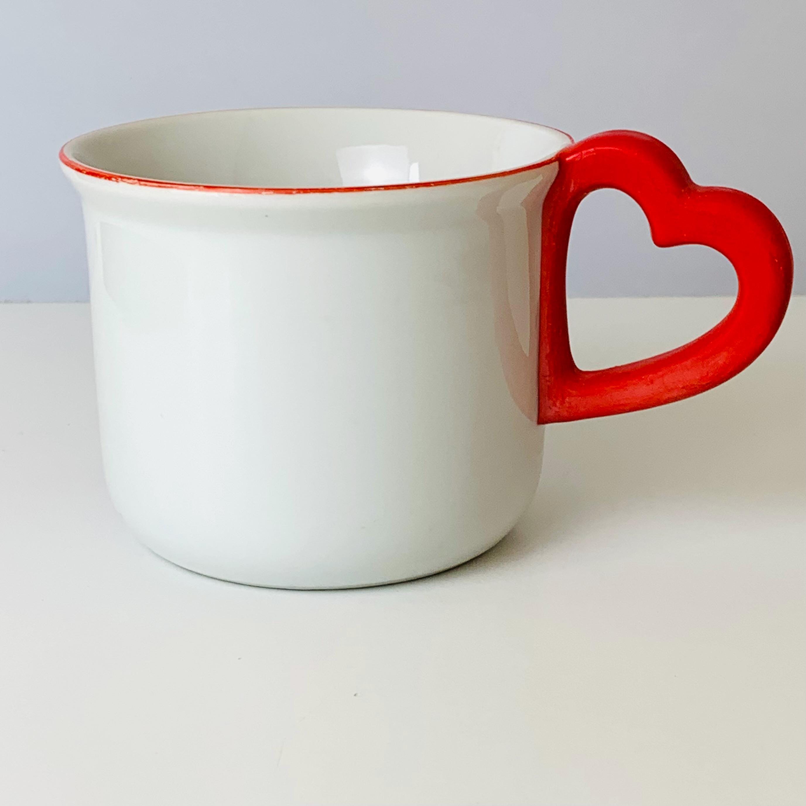 RED HEART HANDLE Coffee Cup, Vandor Imports 1978 White Ceramic Cup With ...