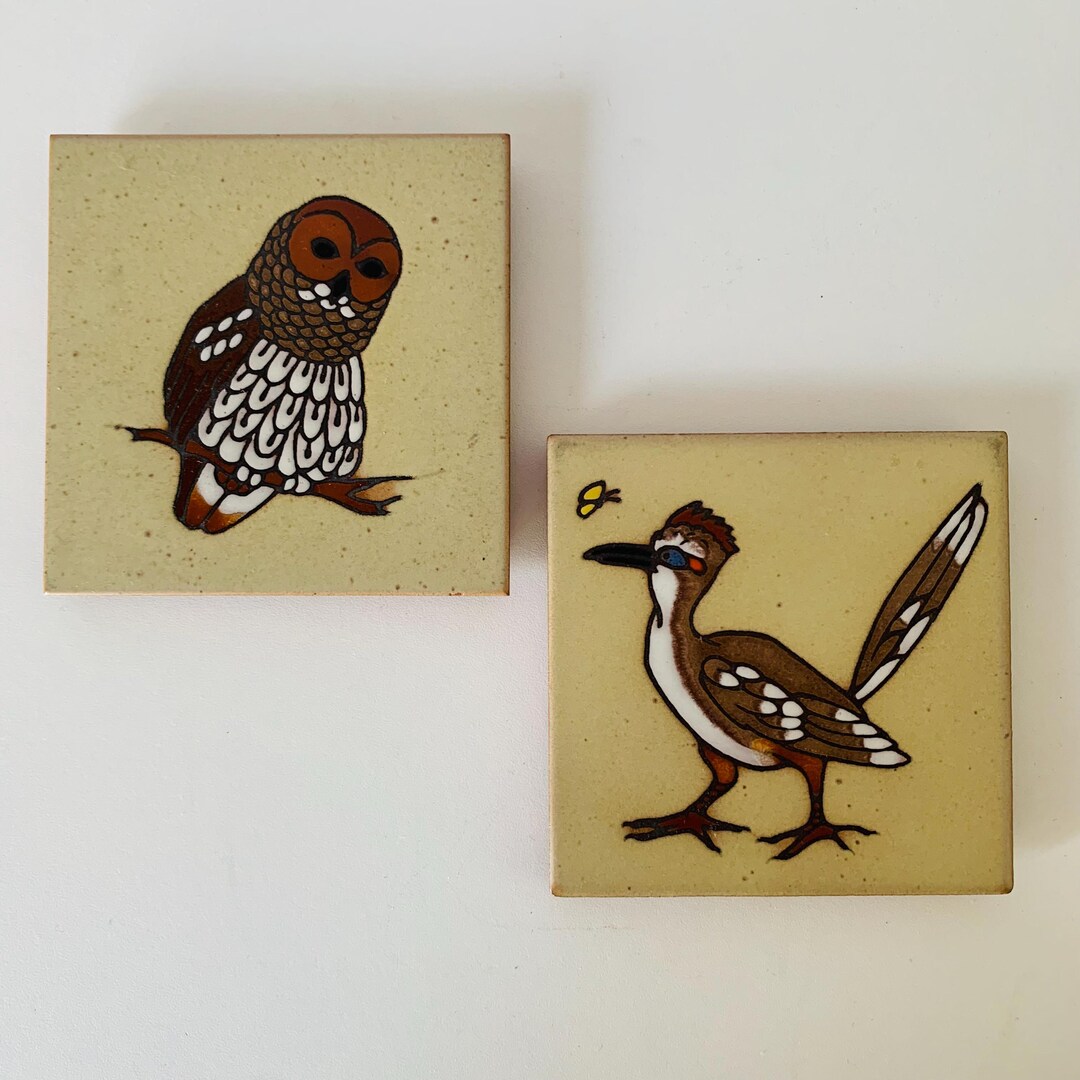 2 CLEO TEISSEDRE ART Tiles Trivets, Teissedre Designs 4"x4" Embossed ...