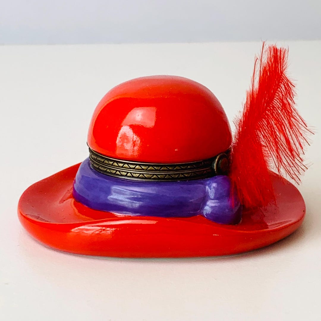HINGED HAT BOX, Miniature Hat-shaped Hinged Trinket Box With Red ...