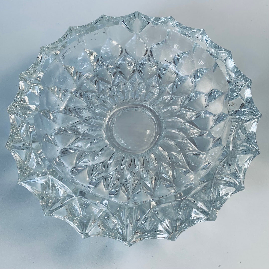 HEAVY GLASS Ashtray, Cut Glass Round Ashtray, 6-1/2” Wide, Vintage ...
