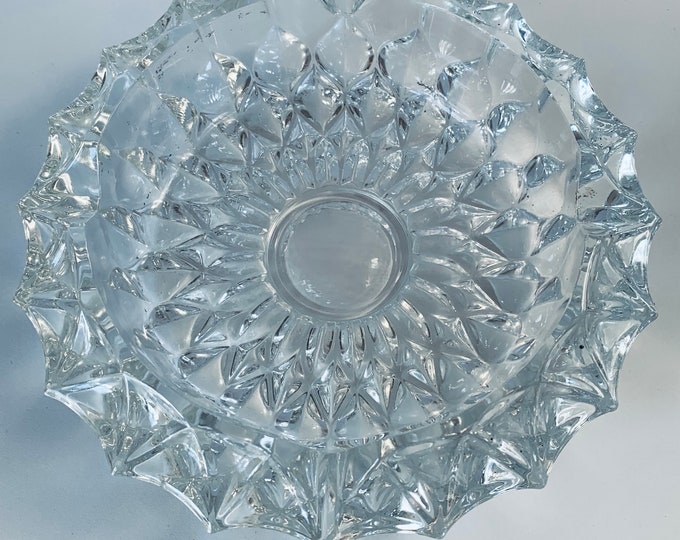 HEAVY GLASS Ashtray, Cut Glass Round Ashtray, 6-1/2” Wide, Vintage ...