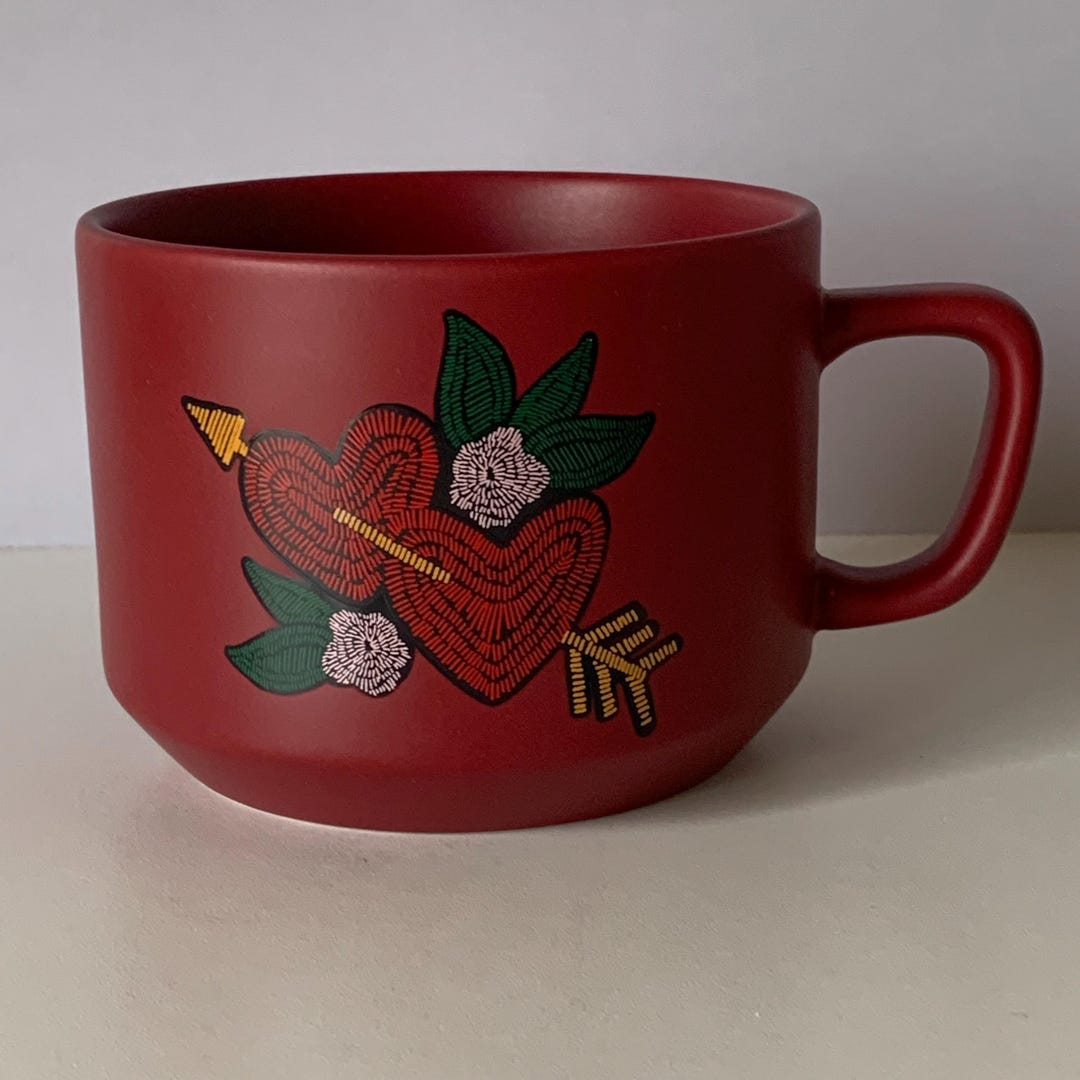 STARBUCKS HEARTS and ARROW Love Coffee Mug, Starbucks Dark Red Hearts ...