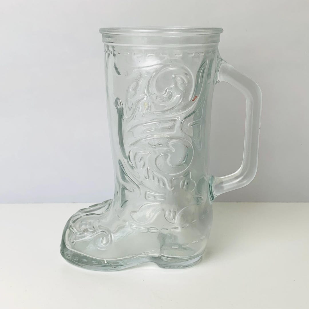 6” GLASS BOOT STEIN, Libbey Heavy Clear Glass Boot Shape Mug, Vintage ...